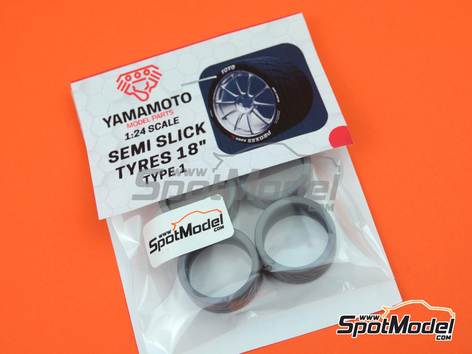 Yamamoto Model Parts YMPRIM19: Tyre set 1/24 scale - Toyo Proxes R888R semi slick 18 inches ...